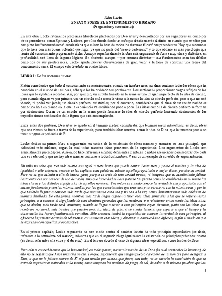 1.2.1 John Locke Sobre El Entendimiento Humano | PDF | Certeza | John Locke