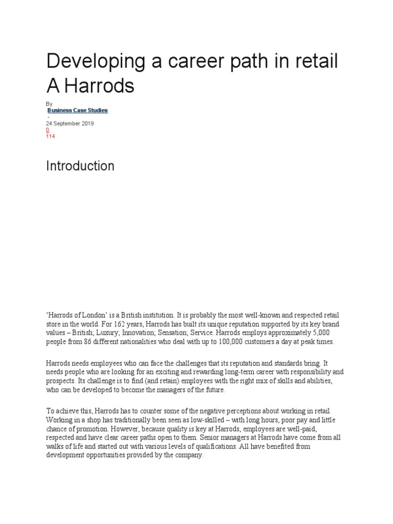 Harrods Retail Career Development Guide | PDF | Employee Retention | Sales