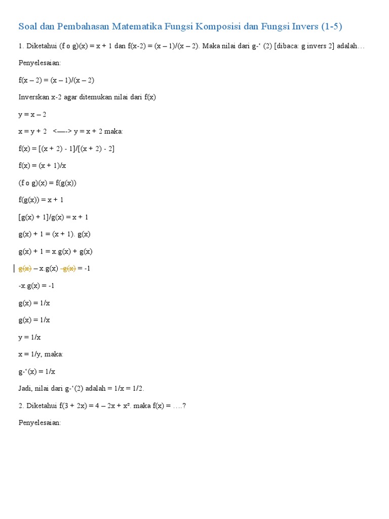 11 Fungsi Komposisi Dan Fungsi Invers Soal Dan Pembahasan Pdf