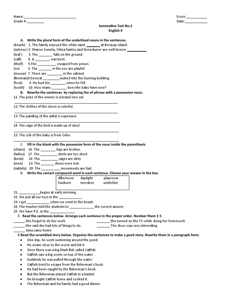 1st Summative Test in English 4 | PDF | Linguistic Morphology | Syntax