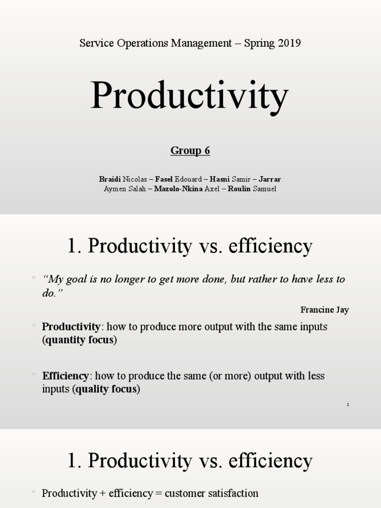 Service Operations Management - Productivity | PDF | Operations ...