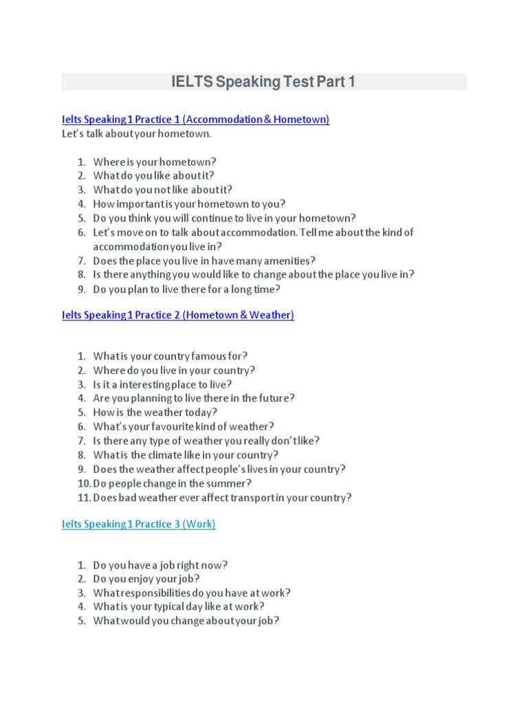 IELTS Speaking Part 1: Hometown & Accommodation | PDF | International ...