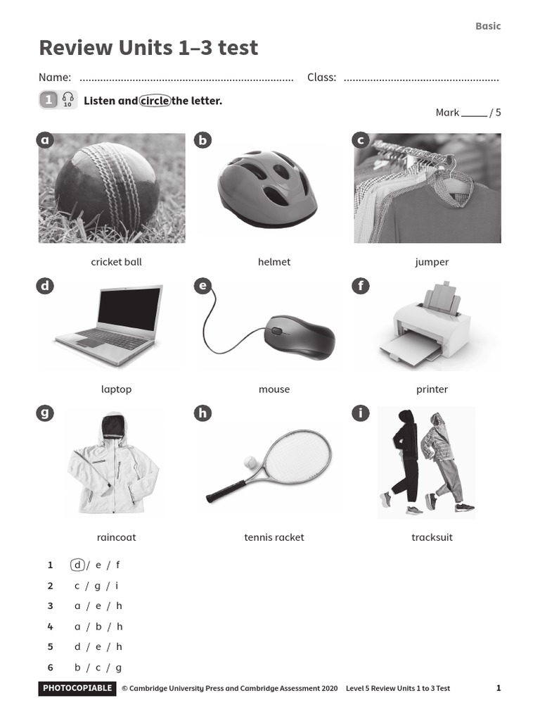 Review Units 1-3 Test: Listen and Circle The Letter | PDF | Clothing ...