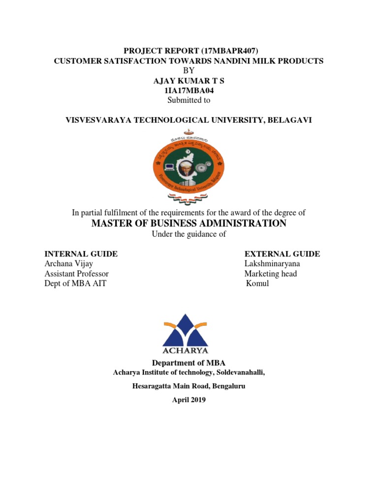 A Study On Customer Satisfaction Towards Nandini Milk Products, KMF ...