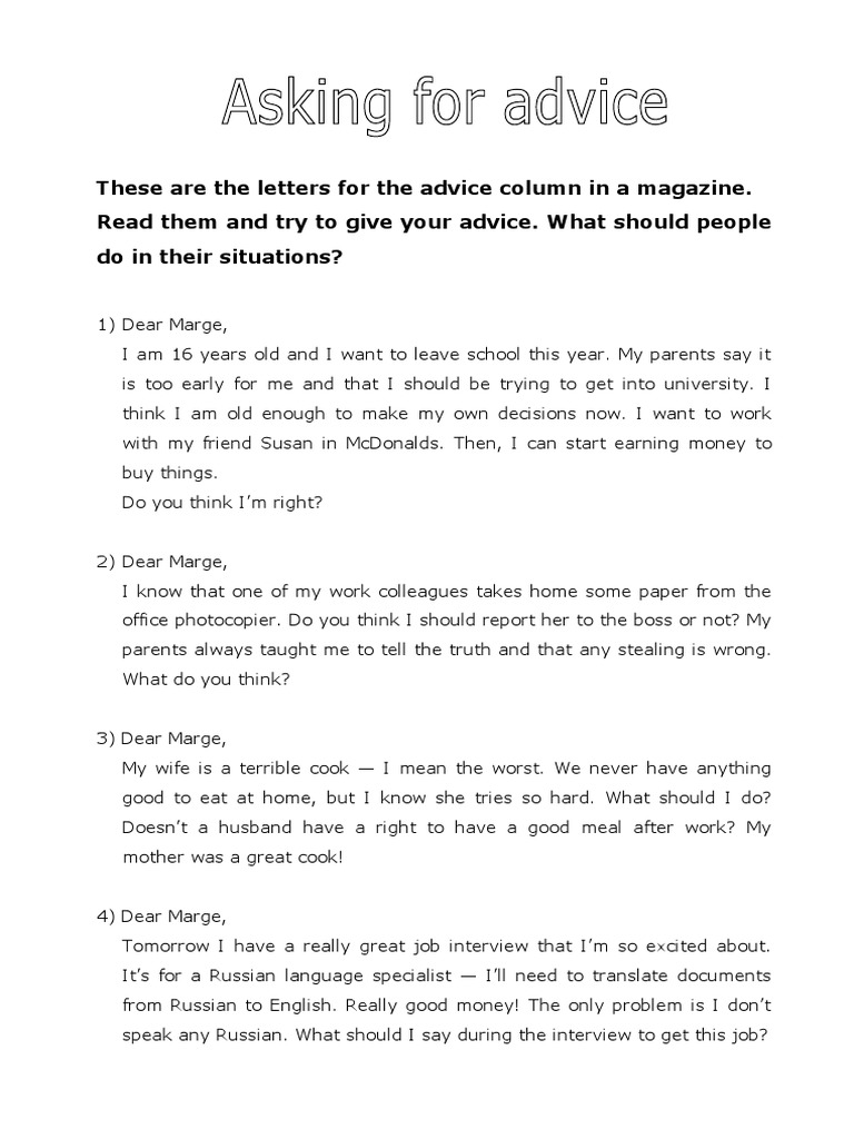 Advice Column Letters and Responses | PDF | Wellness