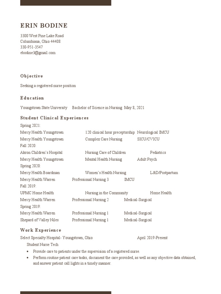 Erin Bodine: Objective | PDF | Youngstown | Nursing