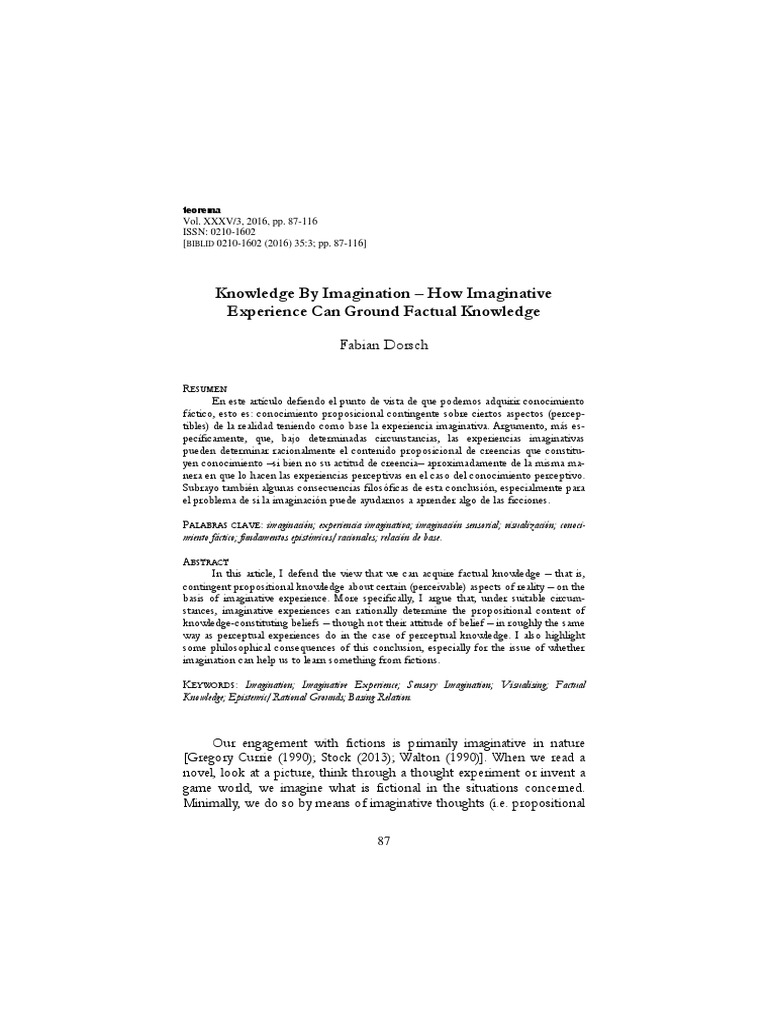 Dialnet KnowledgeByImagination 5690494 | PDF | Internalism And ...