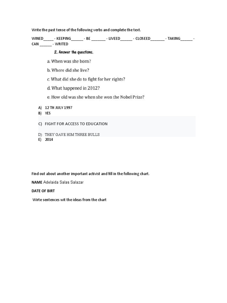 Past Tense Verb Exercises | PDF