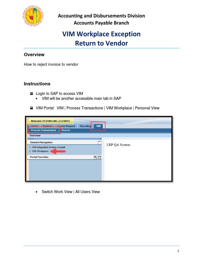 VIM Return To Vendor | PDF | Accounts Payable | System Software