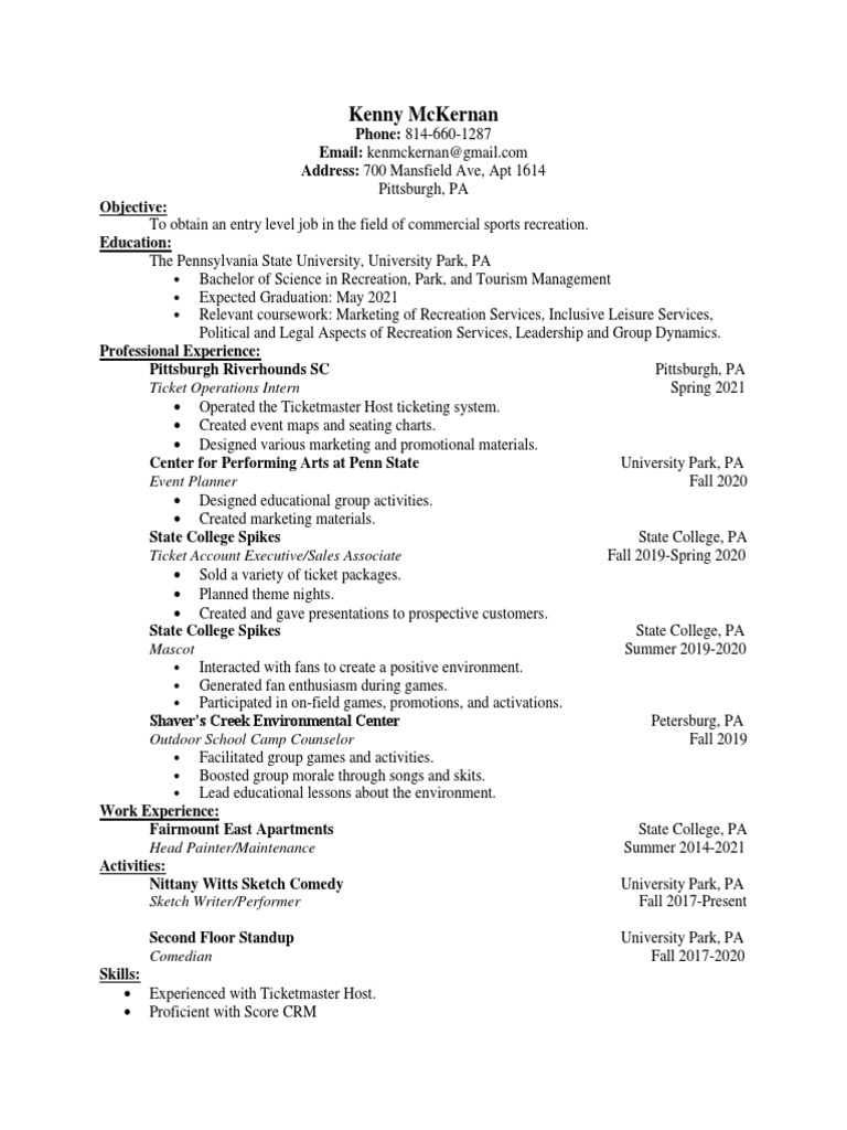 Kenny Mckernan Resume 2021 | PDF | Entertainment | Business