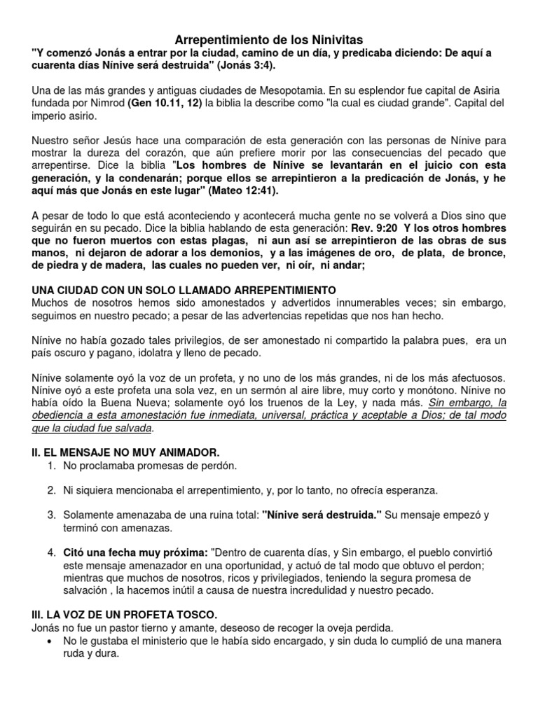 Arrepentimiento de los Ninivitas en Jonás | PDF | Jonás | Pecado