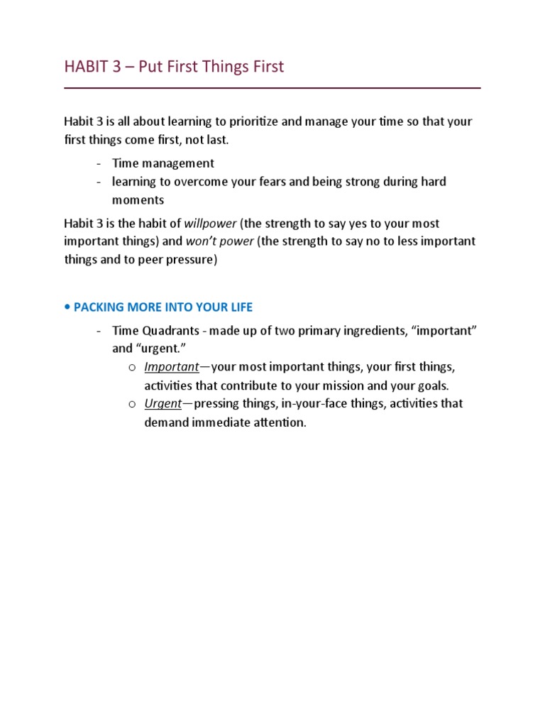 HABIT 3 - Summary | PDF | Habits | Procrastination