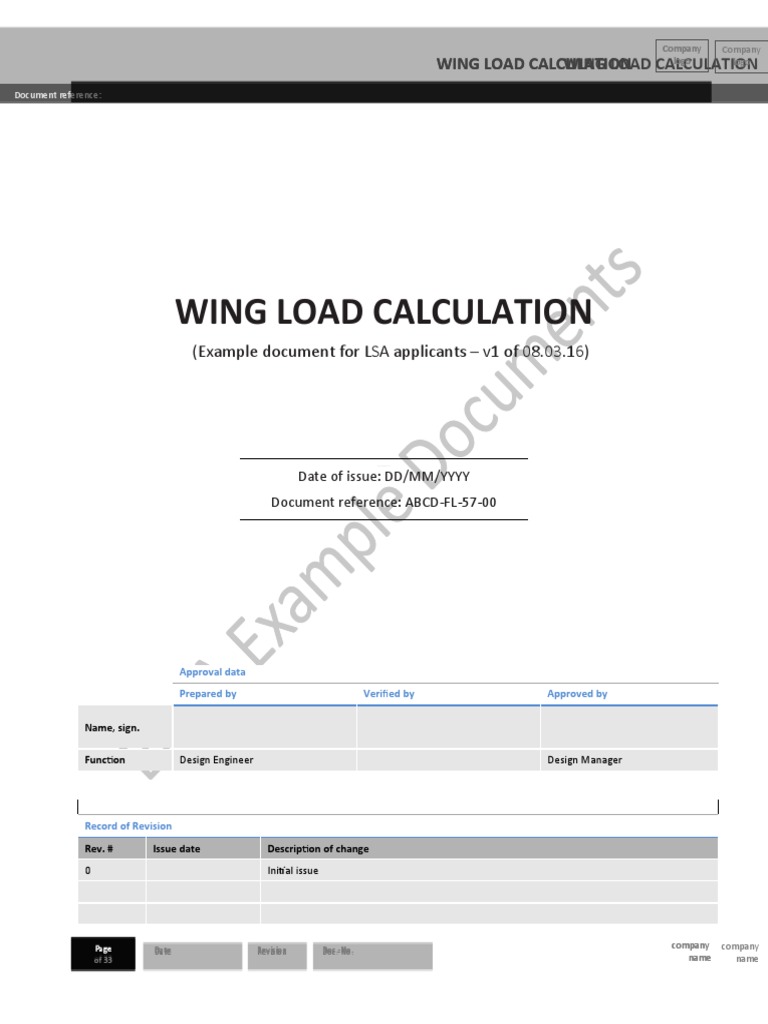 Wing Load Calculation: (Example Document For LSA Applicants - v1 of 08. ...