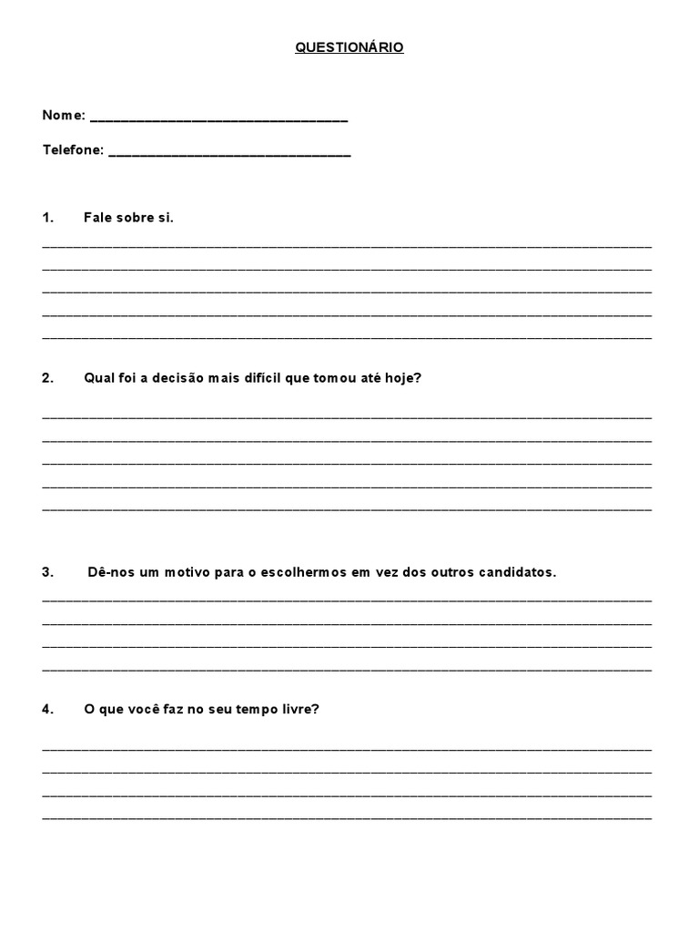 Questionário Entrevista de Emprego | PDF