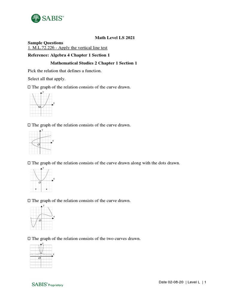 2021 Level LS Mathematics Grid Sample Questions | PDF | Function ...