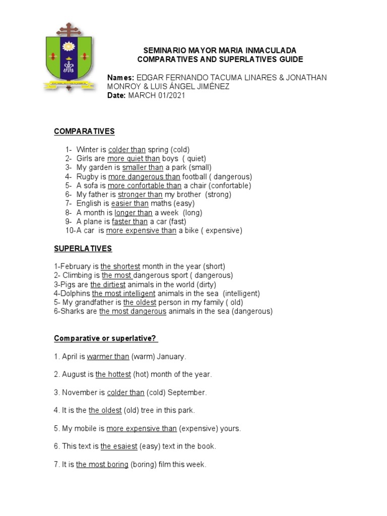 Comparatives and Superlatives Guide | PDF