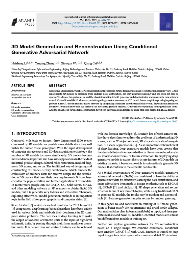 3D Model Generation and Reconstruction Using Conditional Generative ...