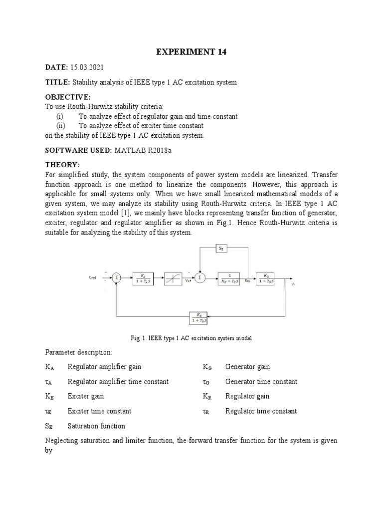 Experiment 14: DATE: 15.03.2021 TITLE: Stability Analysis of IEEE Type ...