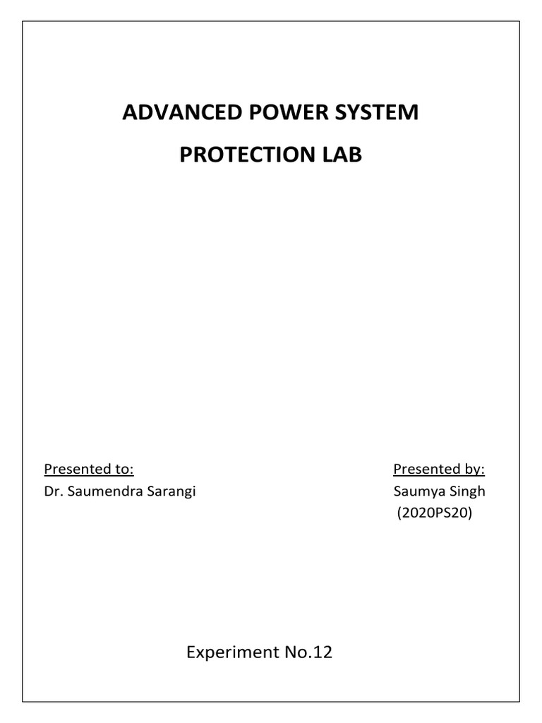 Advanced Power System Protection Lab: Experiment No.12 | PDF