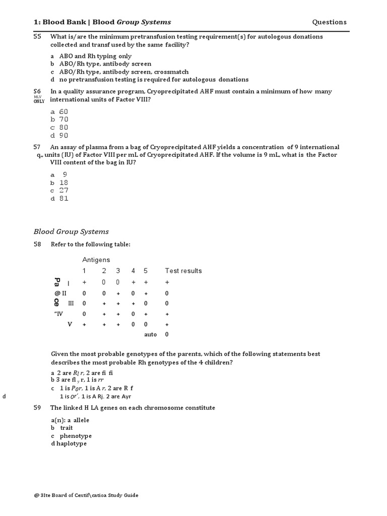 Questions: 1: Blood Bank - Blood Group Systems | Download Free PDF ...