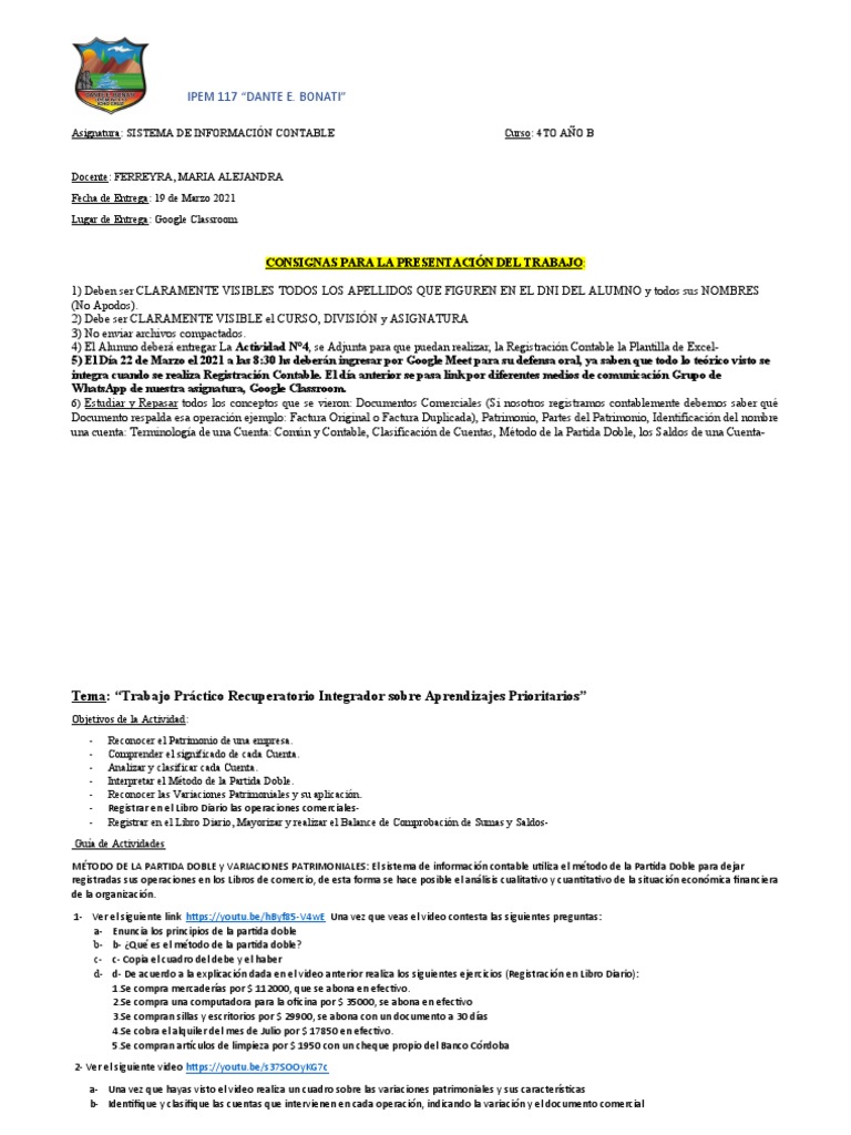 II TRABAJO PRÀCTICO RECUPERATORIO INTEGRADOR Sic | PDF | Contabilidad | Servicios financieros