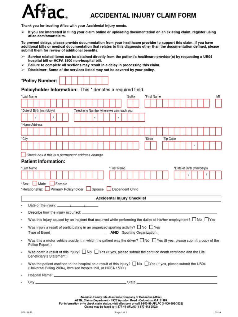 Accidental Injury Claim Form: Policy Number | PDF | Health Care | Medicine