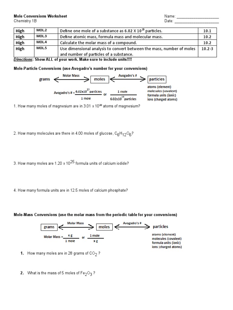 Mole Conversions in Sections - Chem 1 | PDF