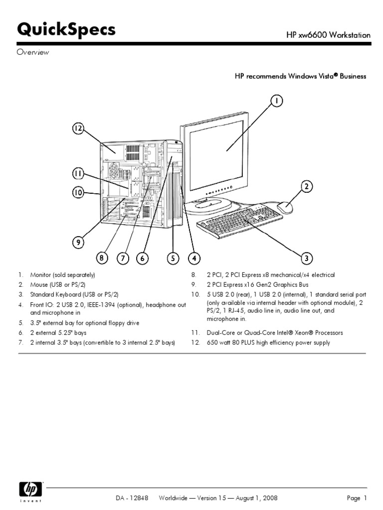 HP Xw6600 Workstation QuickSpecs | PDF | 64 Bit Computing | Operating System