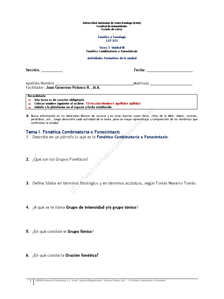 Tarea 3. Unidad III | PDF | Fonética | Sílaba