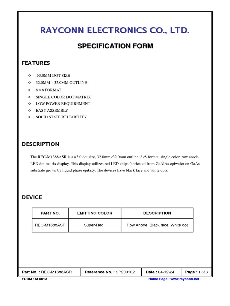 LED Matrix Datasheet | PDF | Anode | Cathode