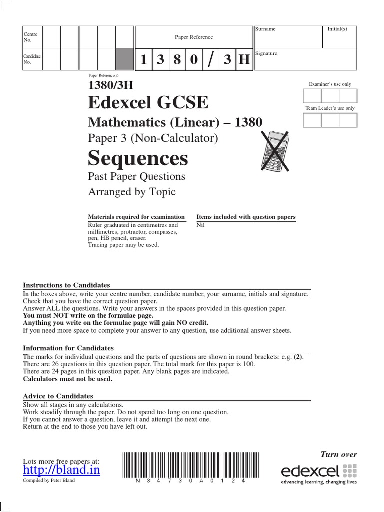 Sequences: Edexcel GCSE | PDF | Question | Teaching Mathematics
