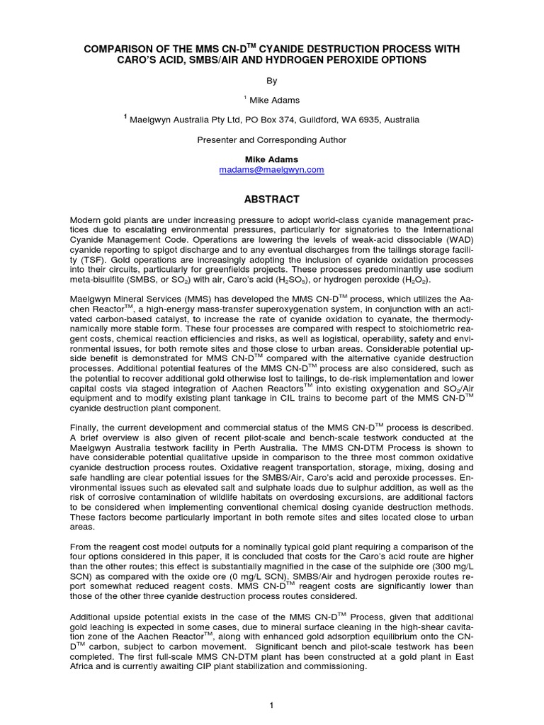 Comparison MS CND Cyanide Destruction | Download Free PDF | Cyanide ...