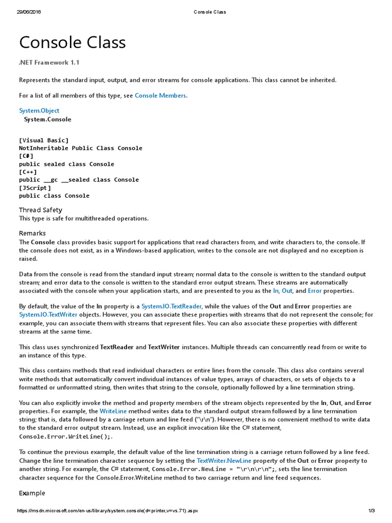 Console Class: Console Members System - Object | PDF | Command Line Interface | Class (Computer ...