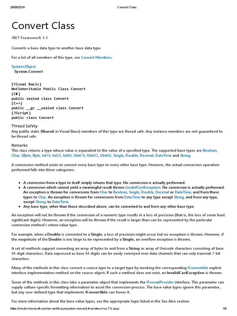 Convert Class: Thread Safety | PDF | Data Type | C Sharp (Programming ...