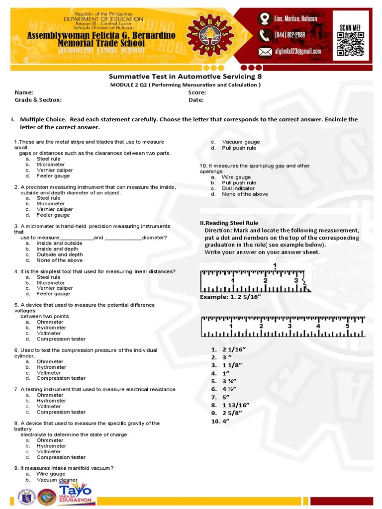 Automotive Mensuration Test Q2 | PDF | Voltage | Measuring Instrument