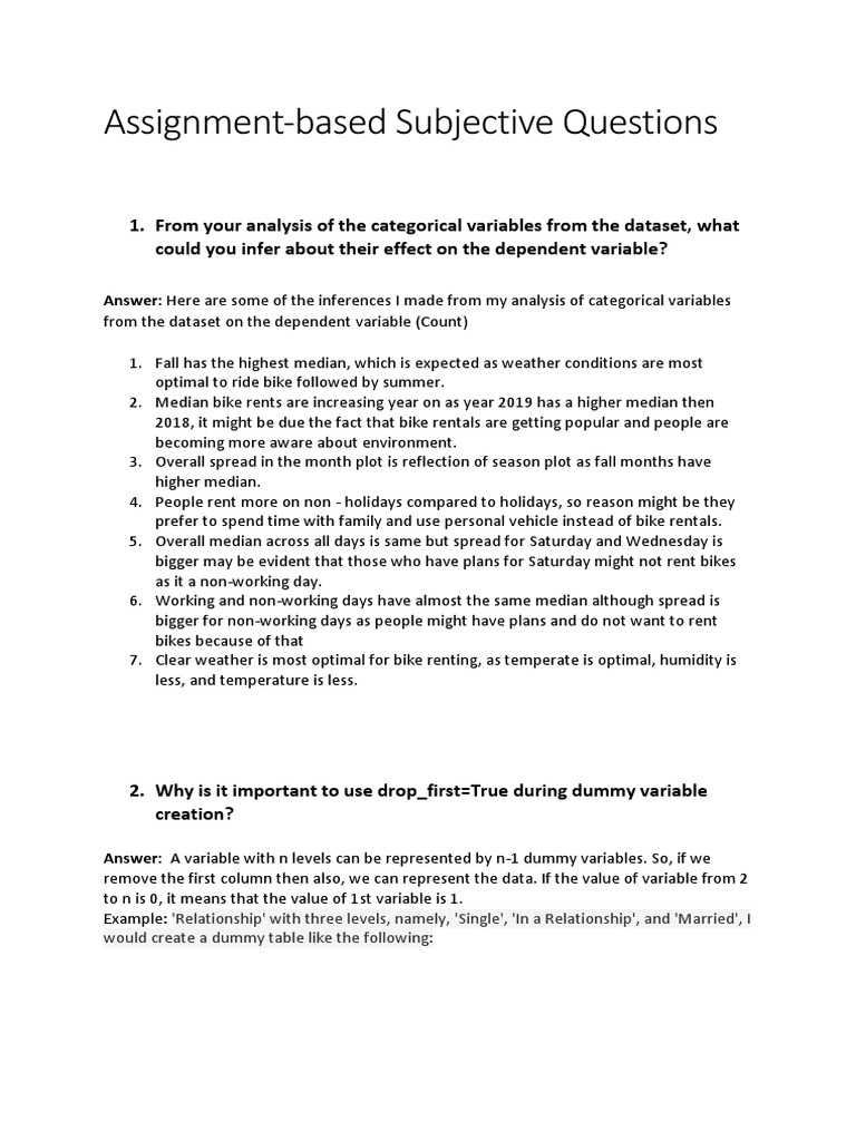 Subjective Questions | PDF | Correlation And Dependence | Regression ...