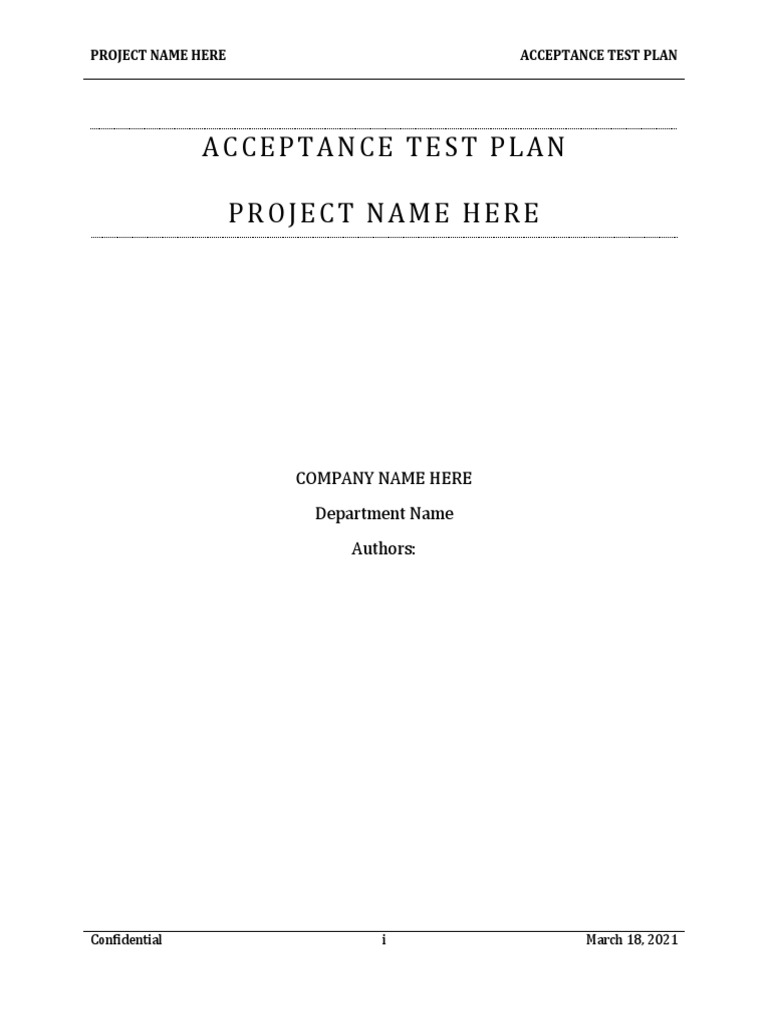 Acceptance Test Plan Project Name Here Pdf Specification Technical 6542