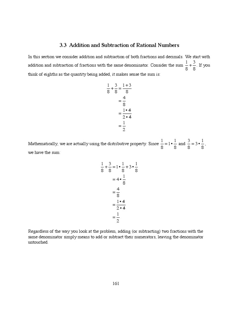Addition and Subtraction of Rational Numbers | PDF | Fraction ...