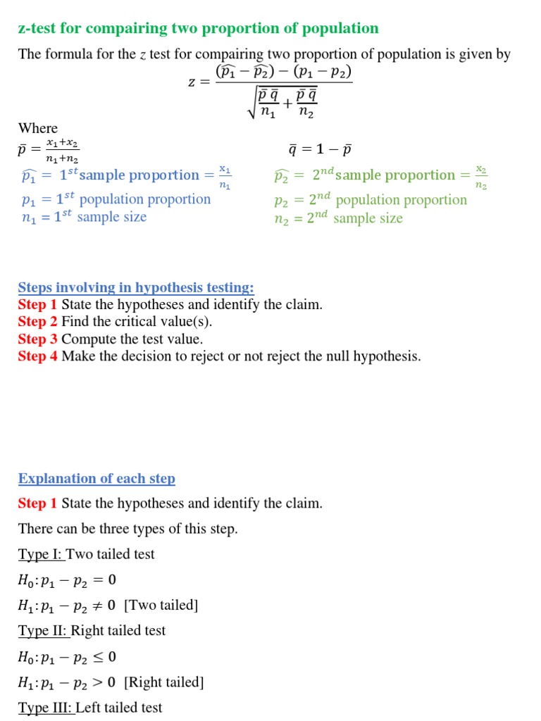 Z-Test For Difference Between Proportion | PDF | Hypothesis ...