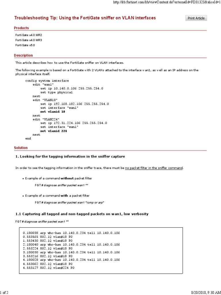 Troubleshooting Tip Using The Fortigate Sniffer On Vlan Interfaces