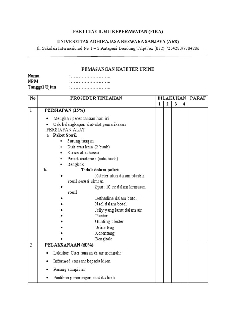 SOP Pemasangan Kateter Urine | PDF