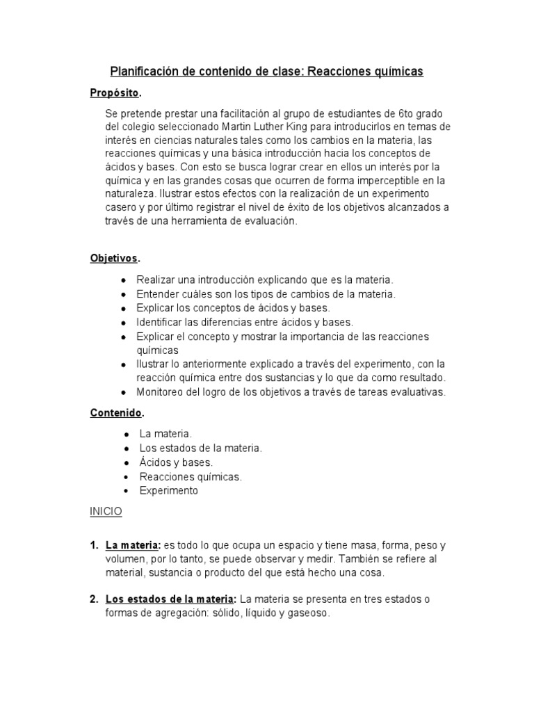 Reacciones Químicas en 6to Grado | PDF | Importar | Ácido