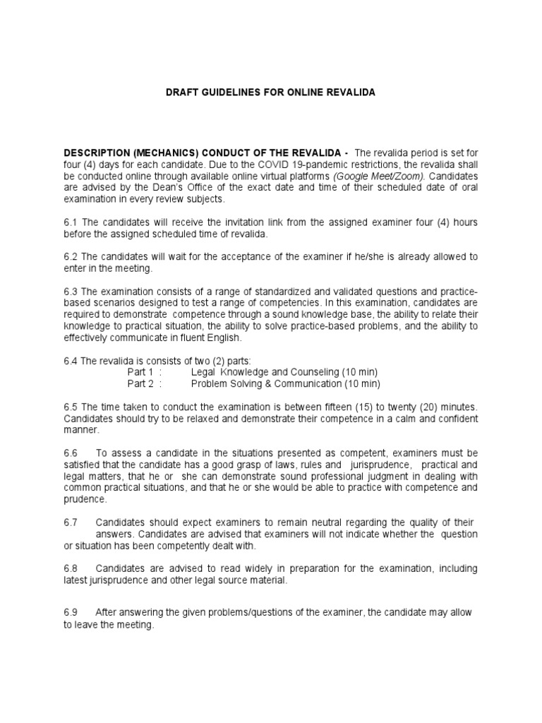 Draft Guidelines For Online Revalida | PDF | Test (Assessment ...