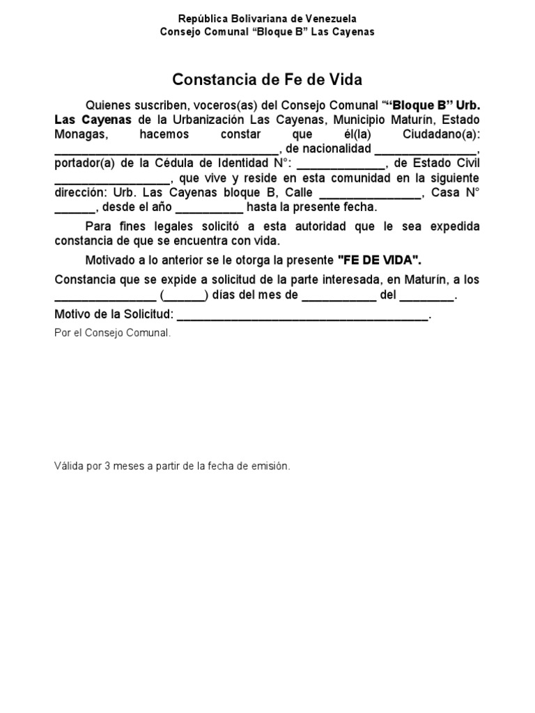 Modelo de Constancia de Fe de Vida | PDF