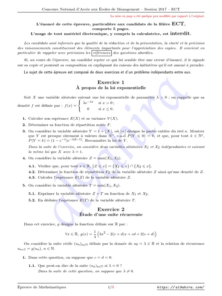 Cnaem Maths Ect 2017 | PDF | Polynôme | Matrice (Mathématiques)