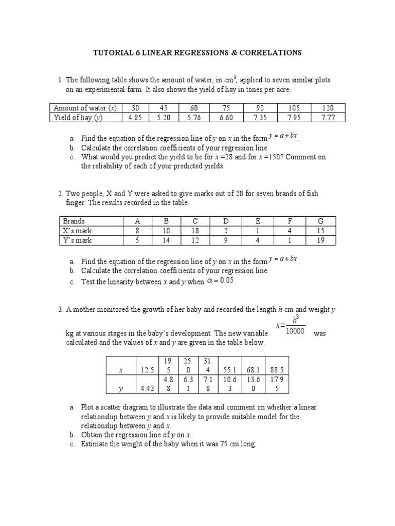 Tutorial 6 Linear Regression and Correlation | PDF | Errors And ...