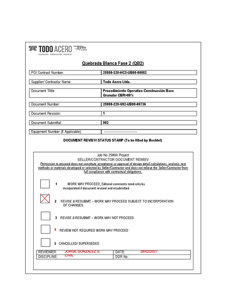 25800-220-V82-UB00-00736 Construcción Base Granular CBR 80% Rev.1 | PDF ...