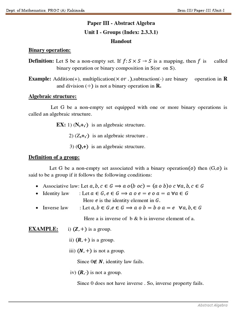 Groups and Abstract Algebra Handout | PDF | Group (Mathematics) | Integer