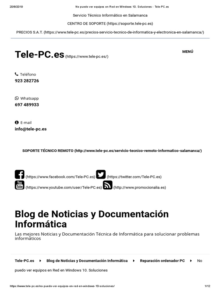 No Puedo Ver Equipos en Red en Windows 10. Soluciones - Tele-PC - Es ...