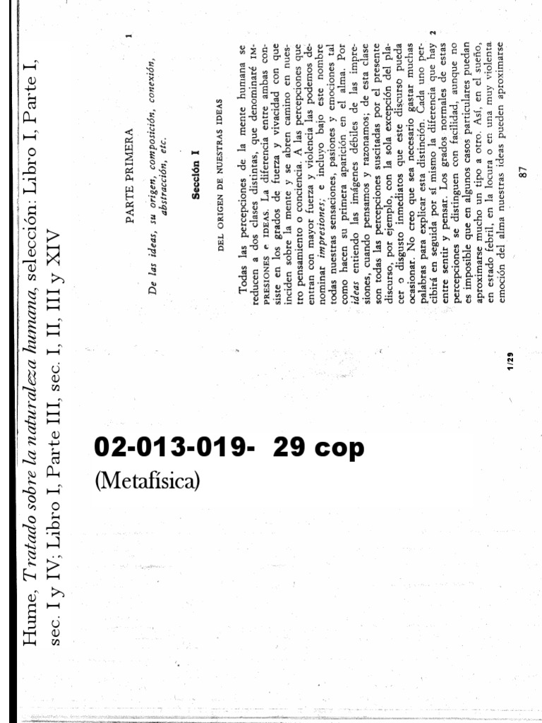 Hume, Tratado Sobre La Naturaleza Humana, Selección Libro I Parte I ...